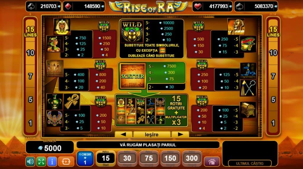 Jocul ca la aparate Rise of Ra de la EGT online slot