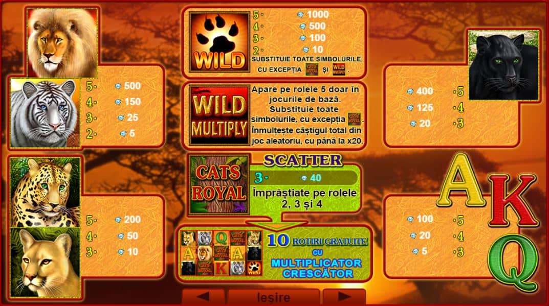 Păcănele gratis Cats Royal tematic savana de la EGT